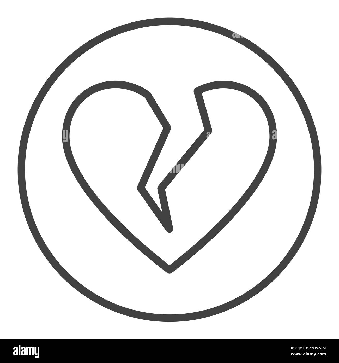 Broken Heart in Circle vector Breakup or Love Loss concept linear icon ...