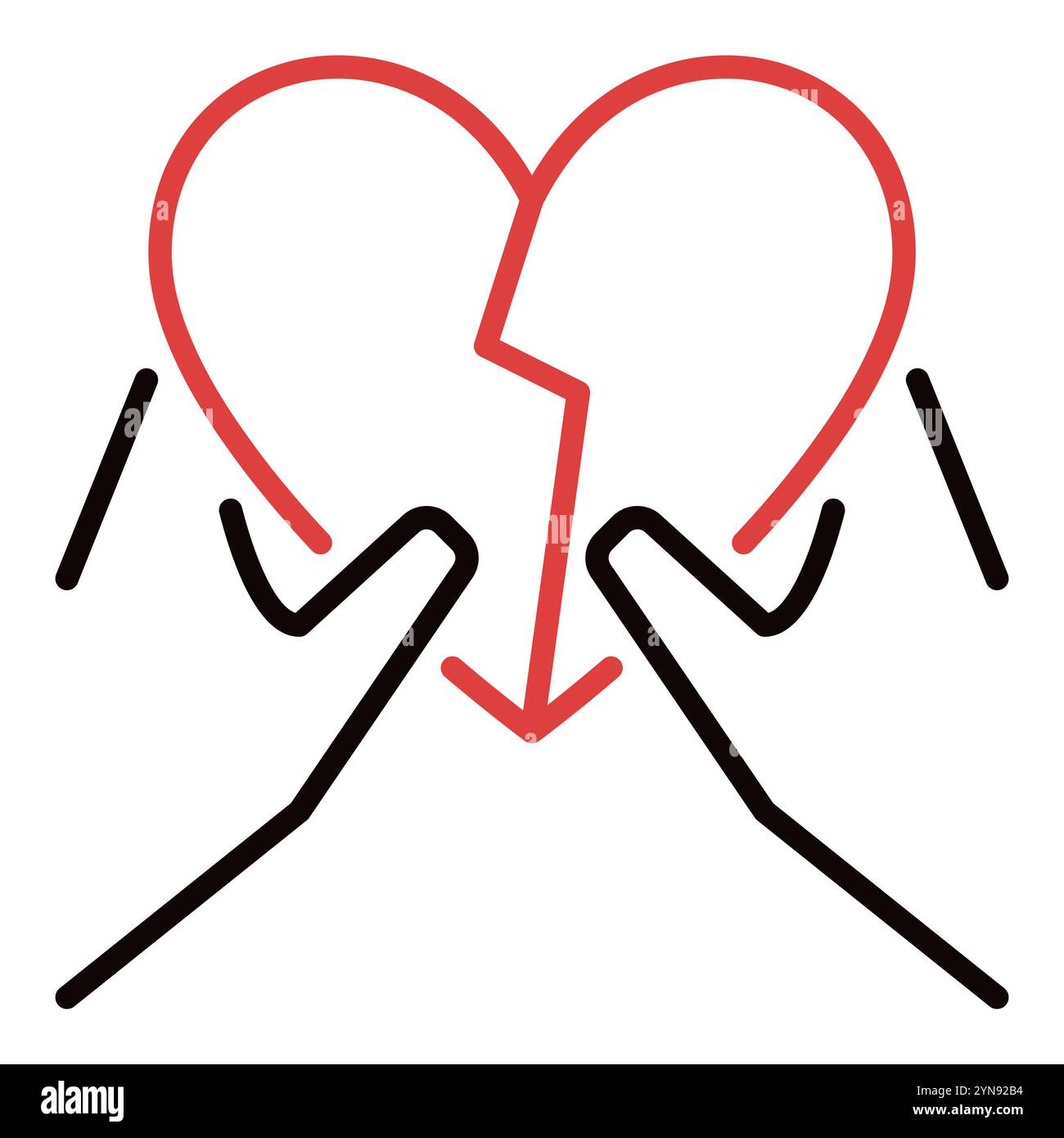 Broken Heart inside Hands vector Separation concept colored icon or ...