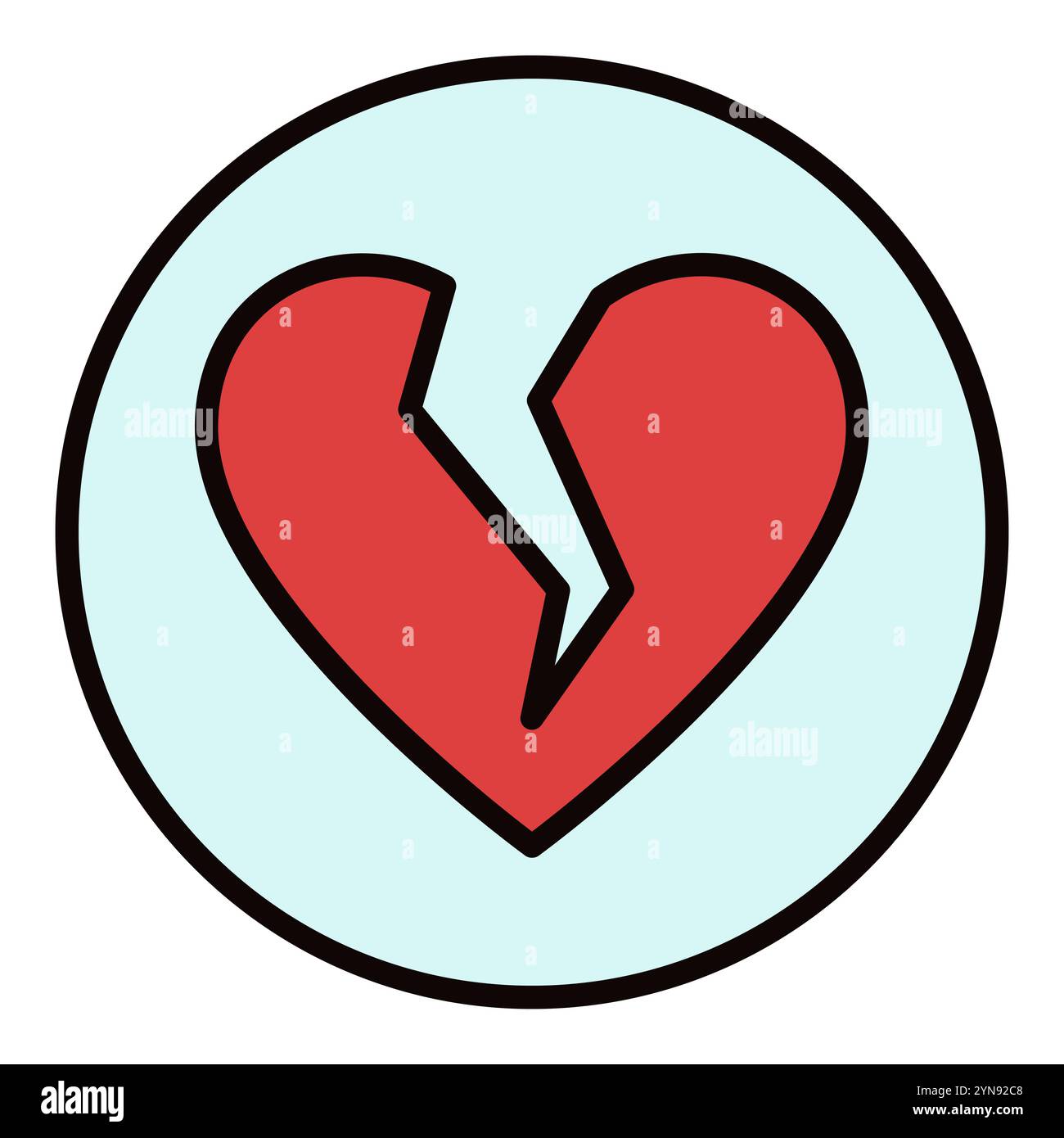 Red Broken Heart in Circle vector Breakup or Love Loss concept colored ...