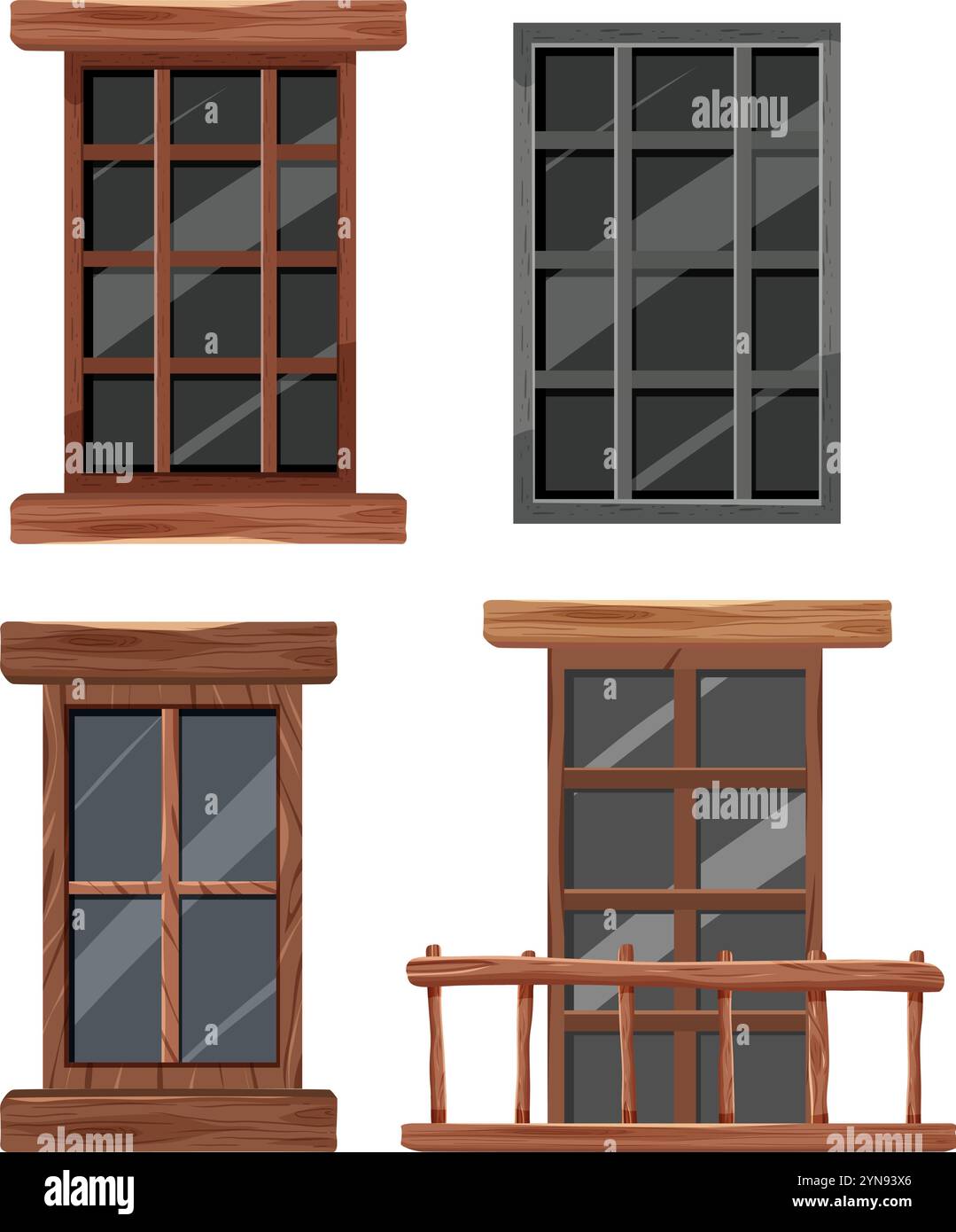 Four distinct window designs with wooden frames Stock Vector Image ...