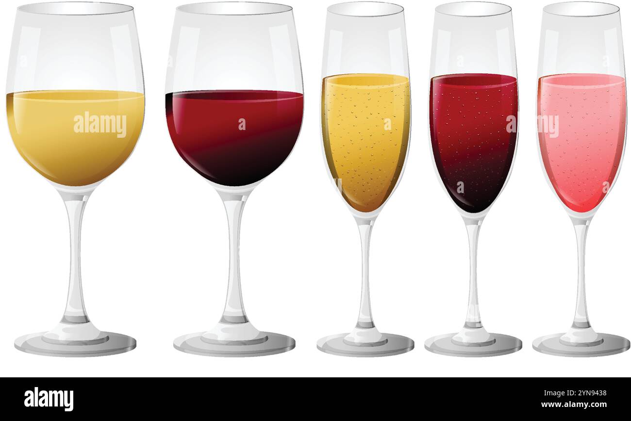 Five wine glasses with different beverages Stock Vector Image & Art - Alamy
