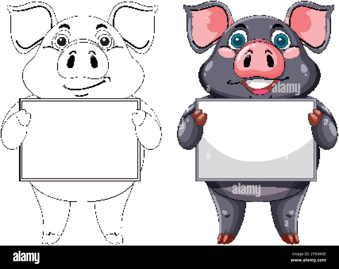 Adorable pig character with a blank sign Stock Vector Image & Art - Alamy