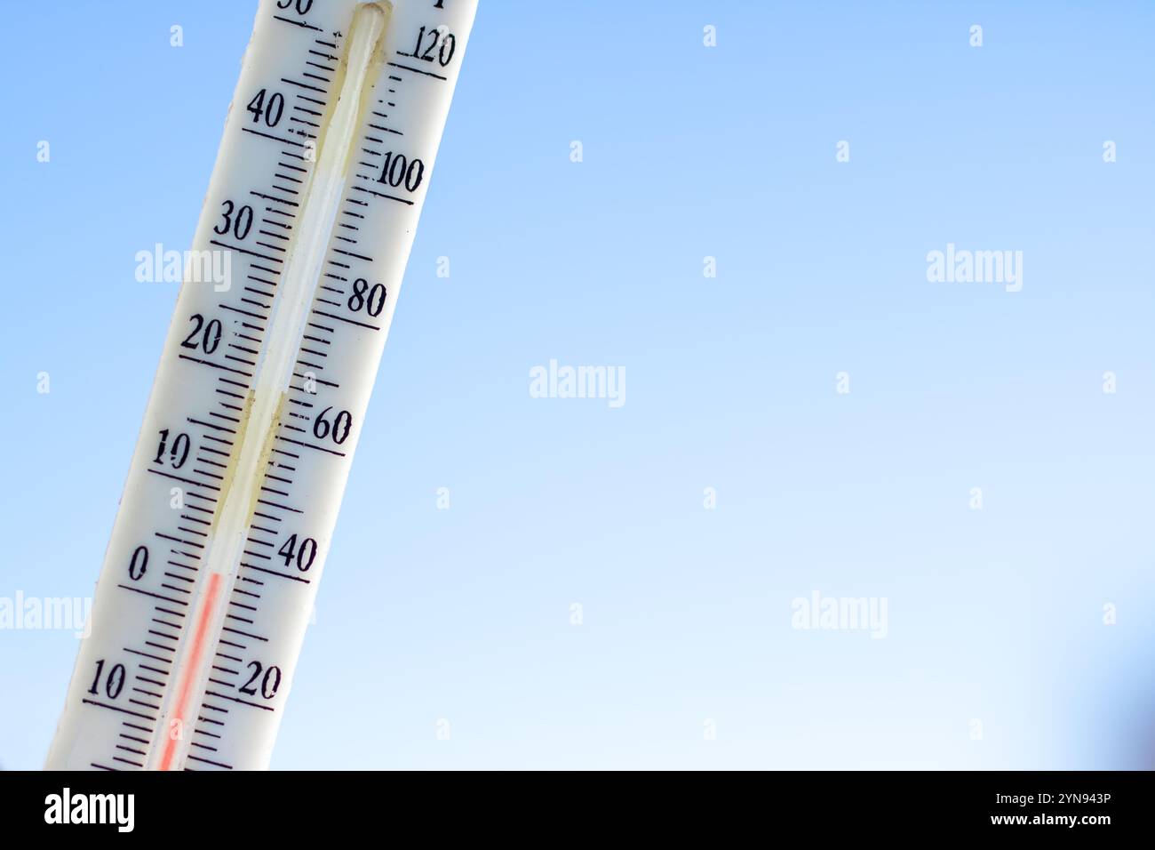 This image features a closeup of a thermometer that is indicating a ...
