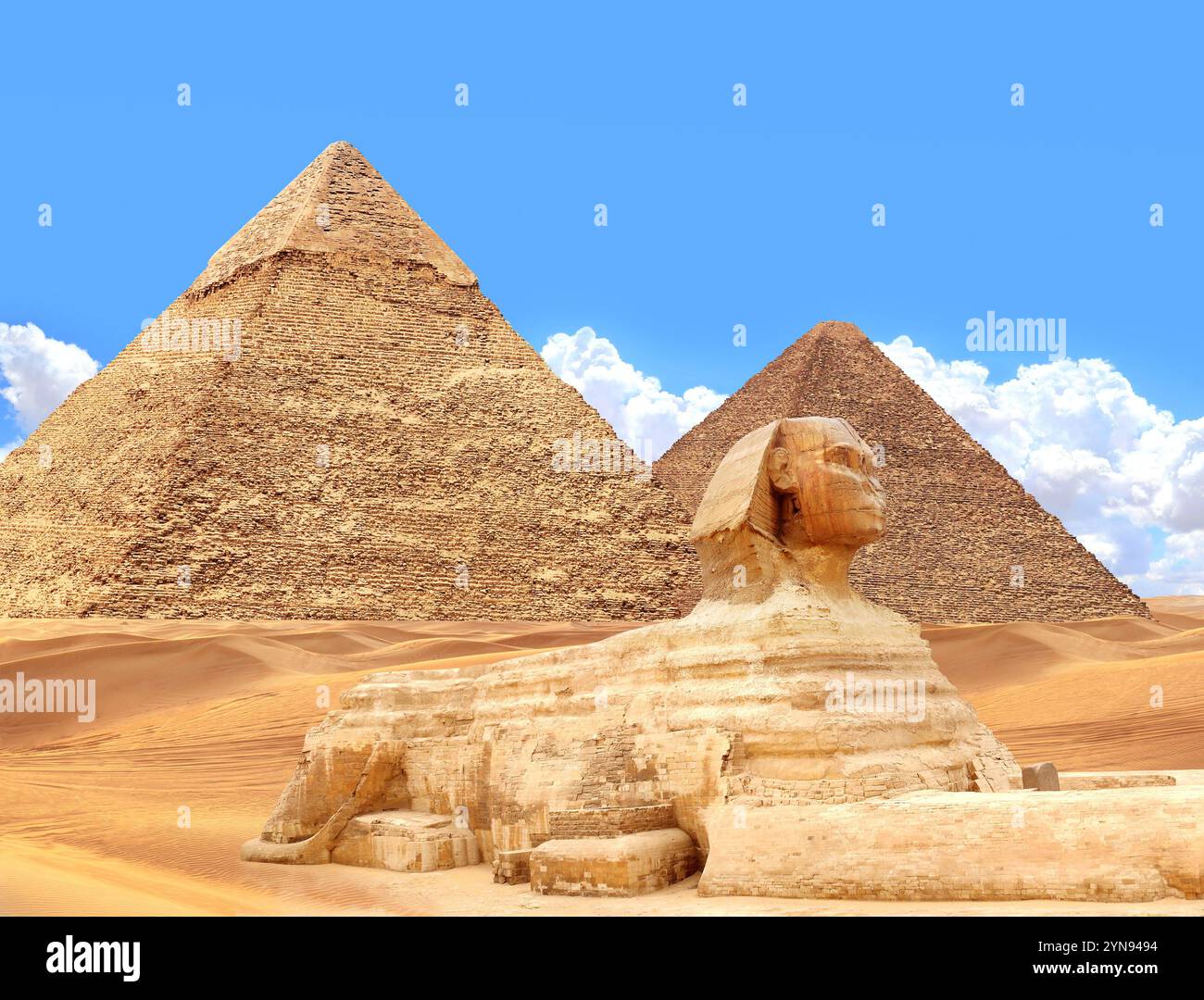 Famous Great Sphinx and pyramids of Chephren, Cheops, Menkaure, Cairo ...