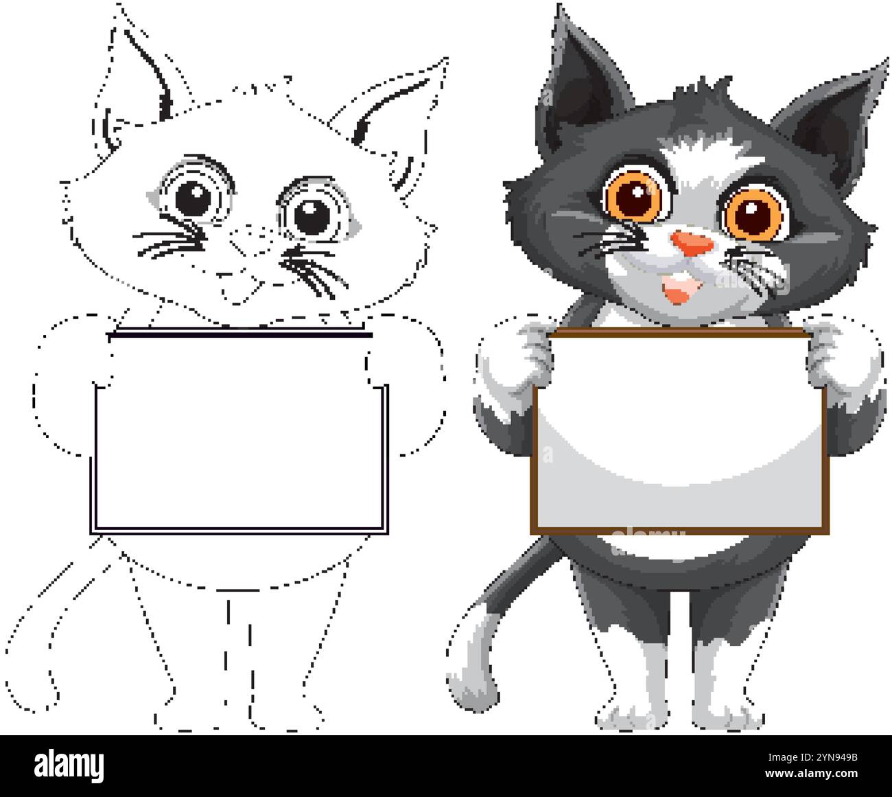 Two cartoon cats with blank signs, playful expressions Stock Vector ...