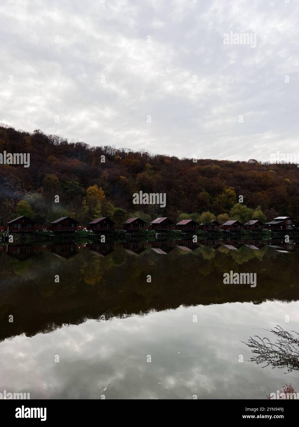 Beautiful rustic lakeside cabins surrounded hi-res stock photography ...