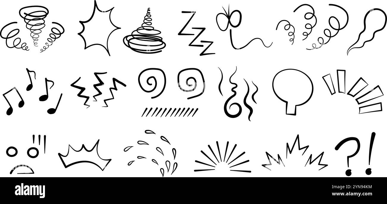 Manga or anime comic emoticon element graphic effects hand drawn doodle ...