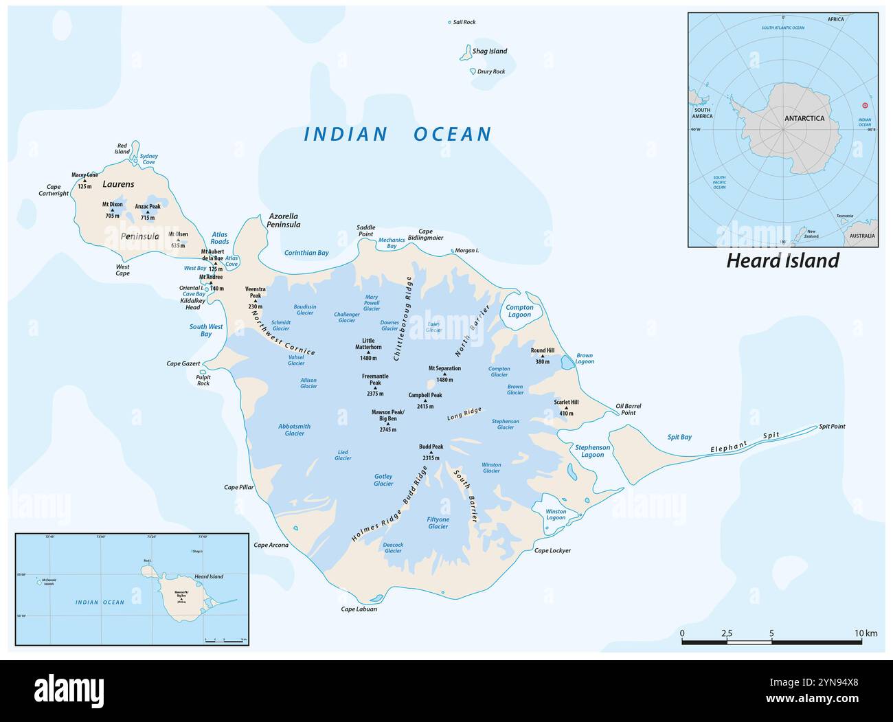 Map of Heard Island and McDonald Islands in the Australian external ...