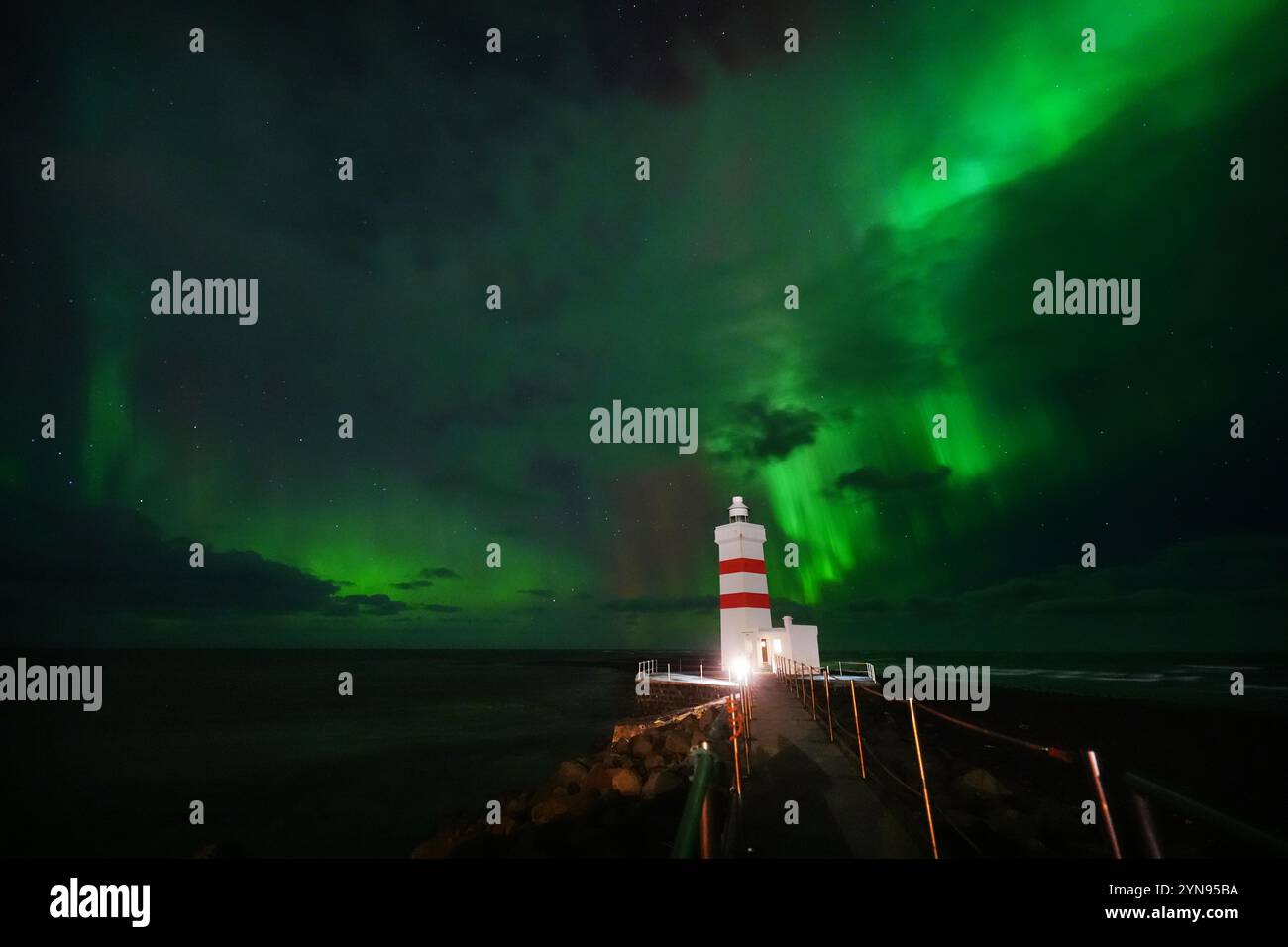 The aurora borealis, also known as the northern lights, visible above ...