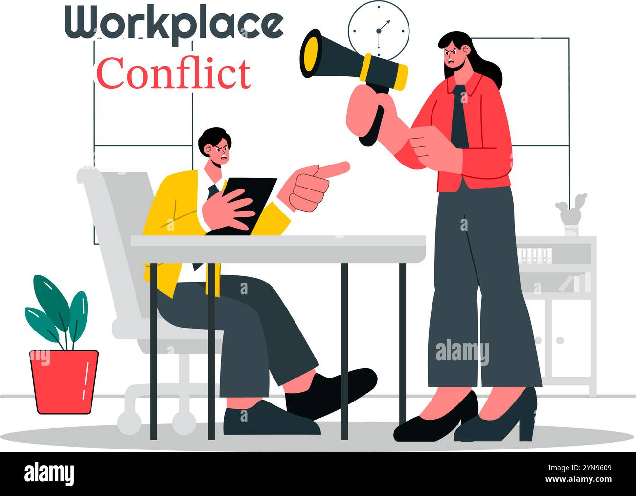 Workplace Conflict Illustration featuring Arguing Coworkers Having a ...
