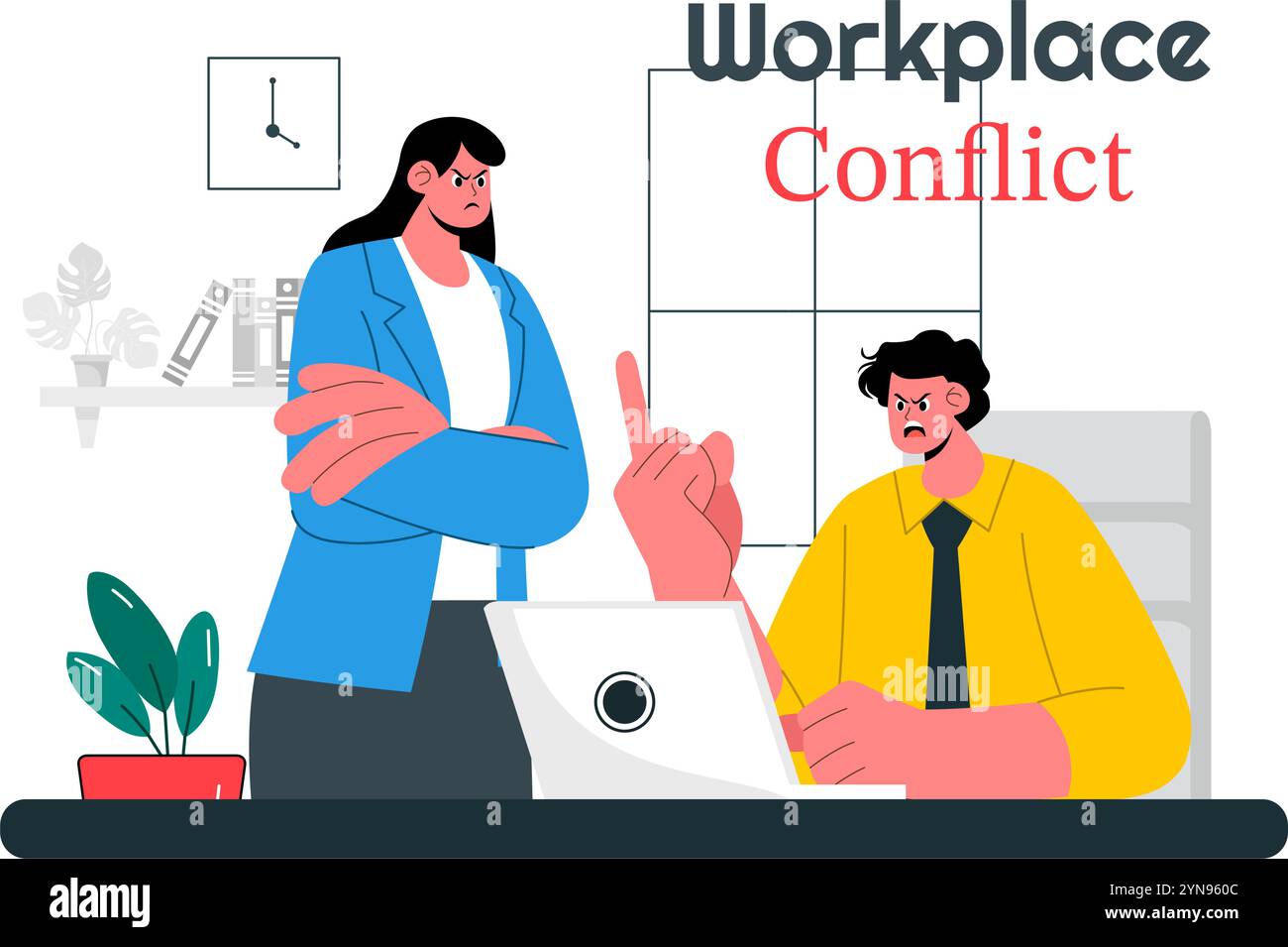 Workplace Conflict Illustration featuring Arguing Coworkers Having a Dispute in the Office While ...