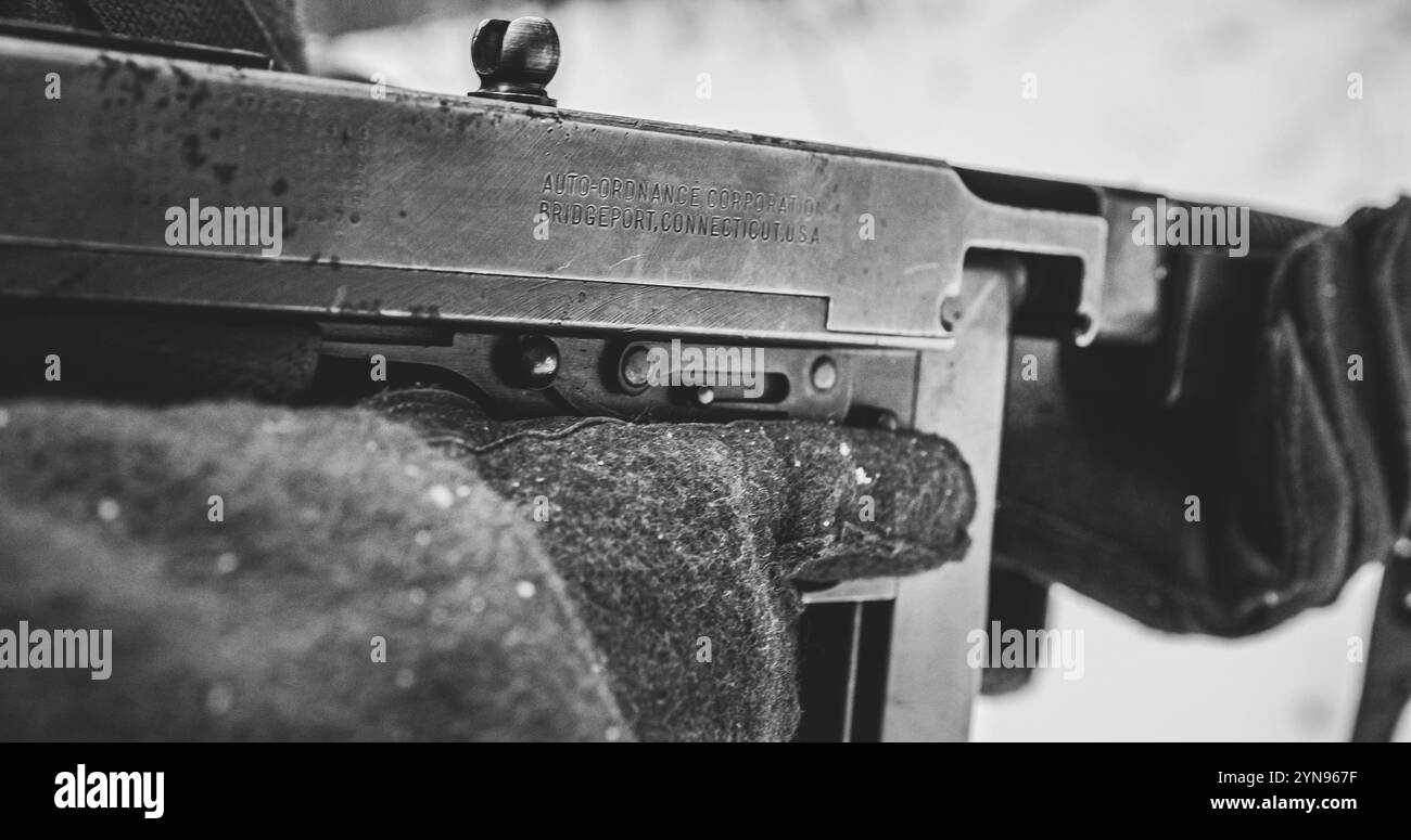 Usa Soldier With Old Thompson Sub-machine Gun. Close-up View Detail On ...