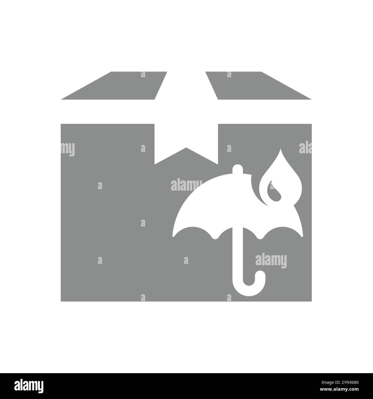 Delivery box and keep dry symbol. Delivering and umbrella with water drop vector icon Stock ...
