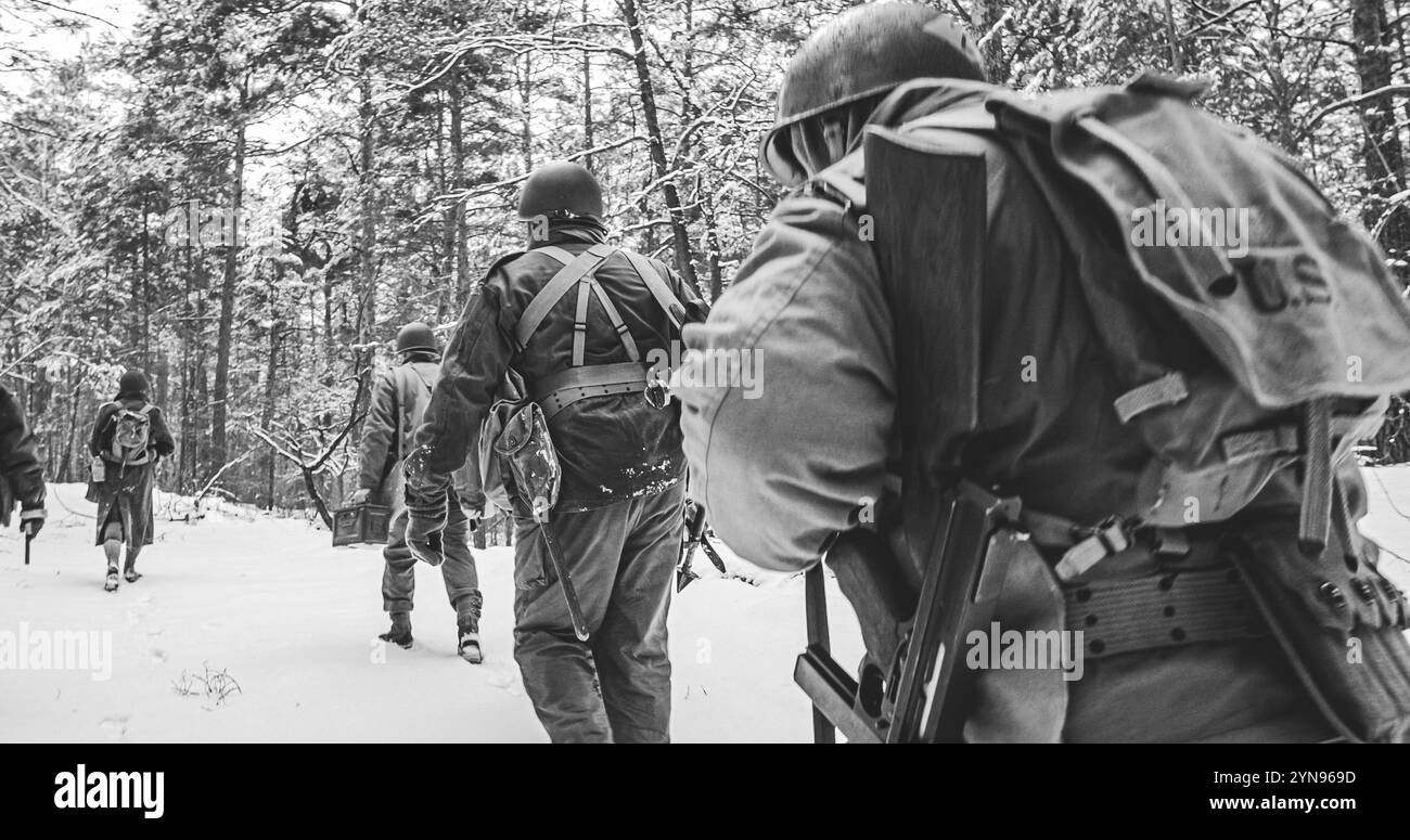 Heroes Of War. Re-enactors Dressed As American Infantry Soldier ...