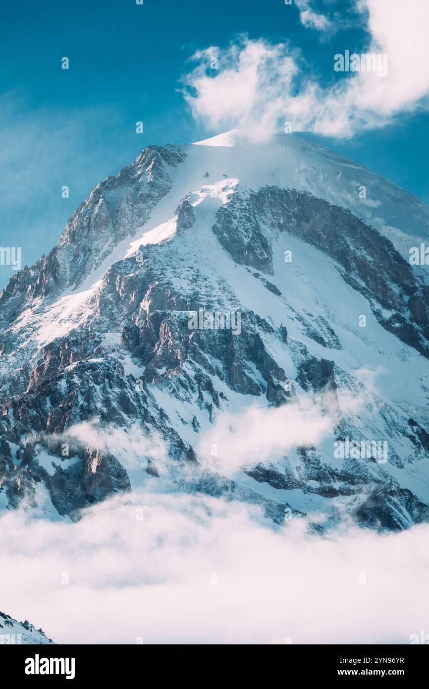 Georgia. Peak Of Mount Kazbek Covered With Snow. Kazbek Is A ...