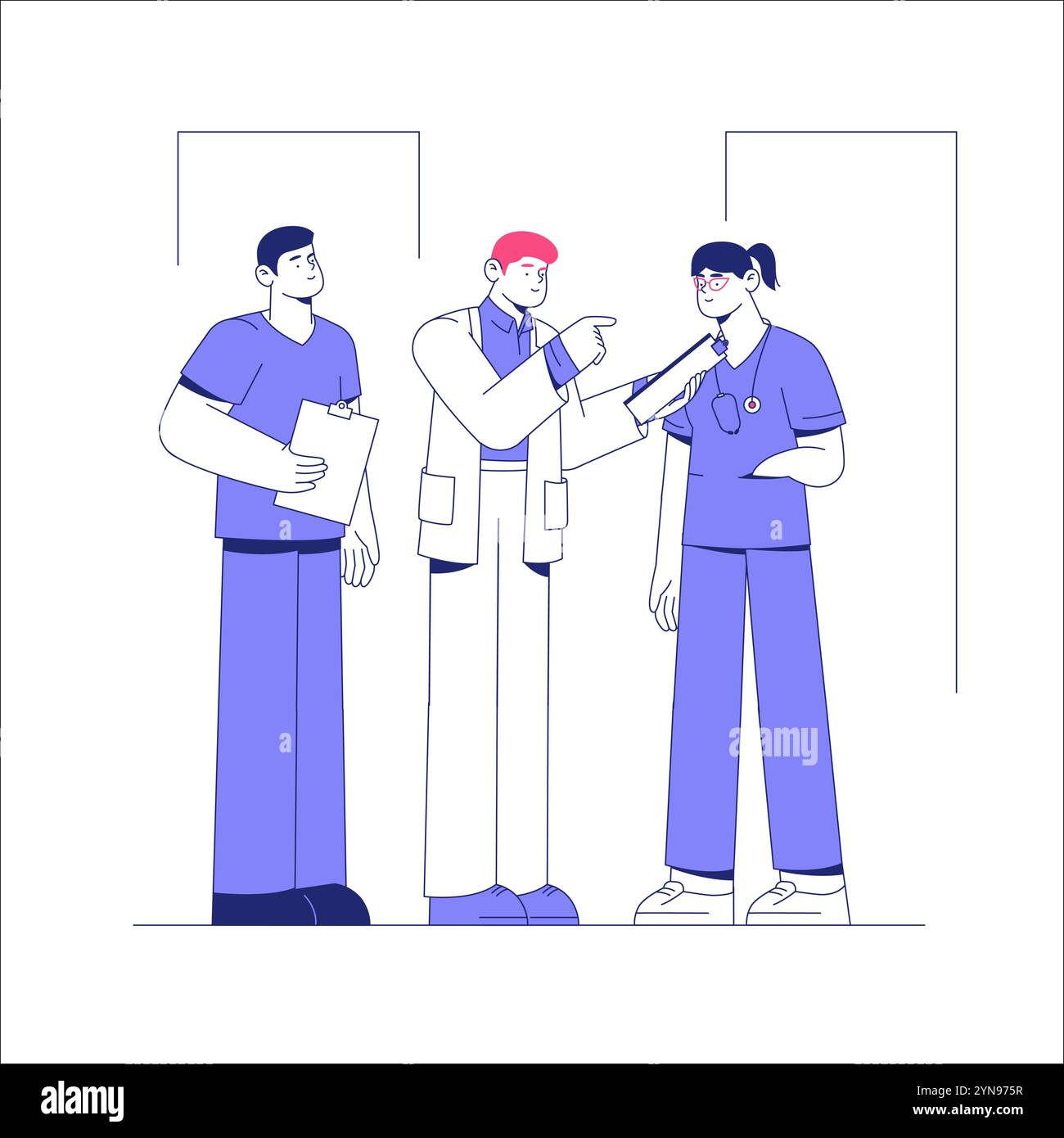 Medical Team Discussion With Doctor And Nurses In Flat Vector Illustration Symbolizing ...