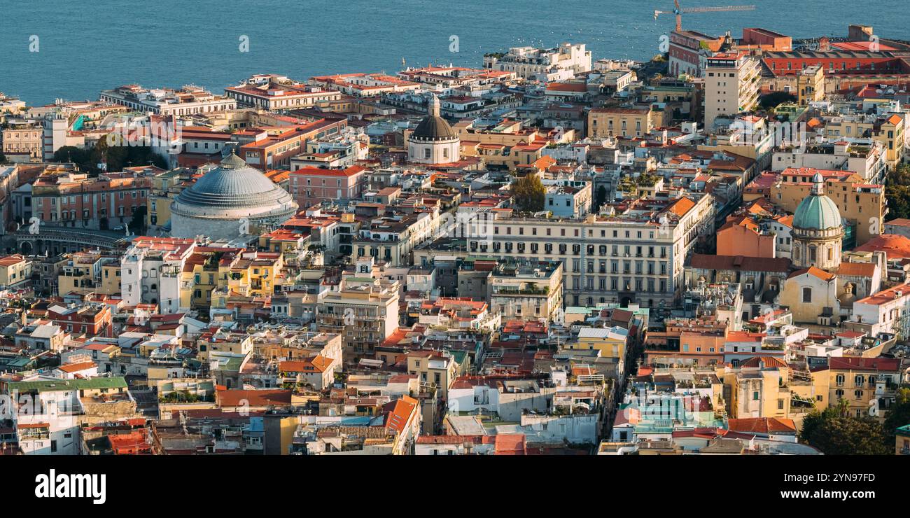 Naples, Italy. Top View Cityscape Skyline With Famous Landmarks And ...