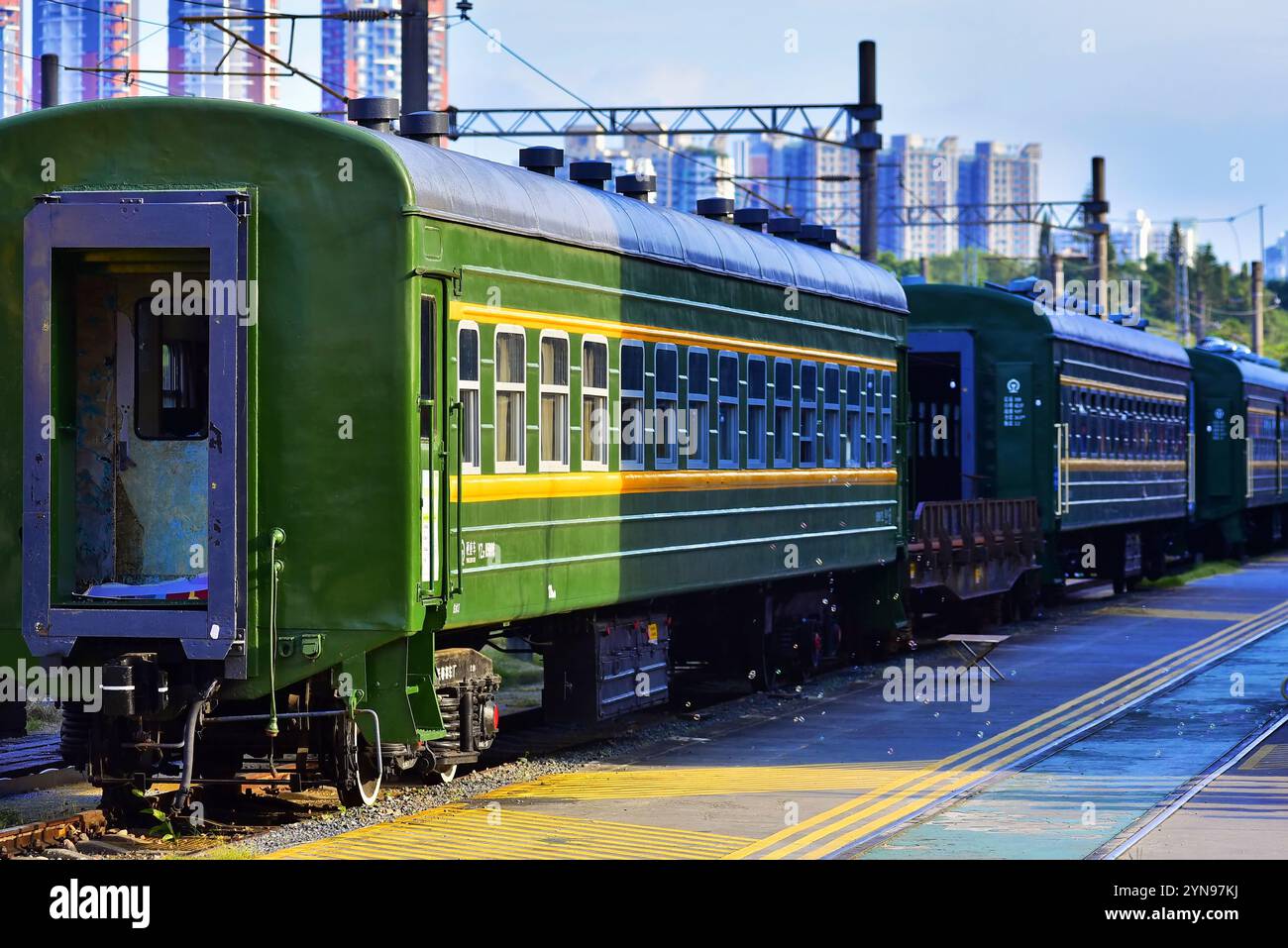 Vintage decommissioned trains on display at Shenzhen Industrial Station ...