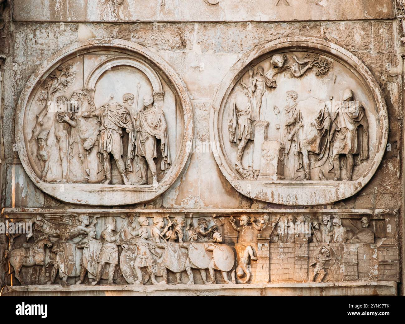 Rome, Italy. Details Of Arch Of Constantine. Bas-relief On Facade Of ...