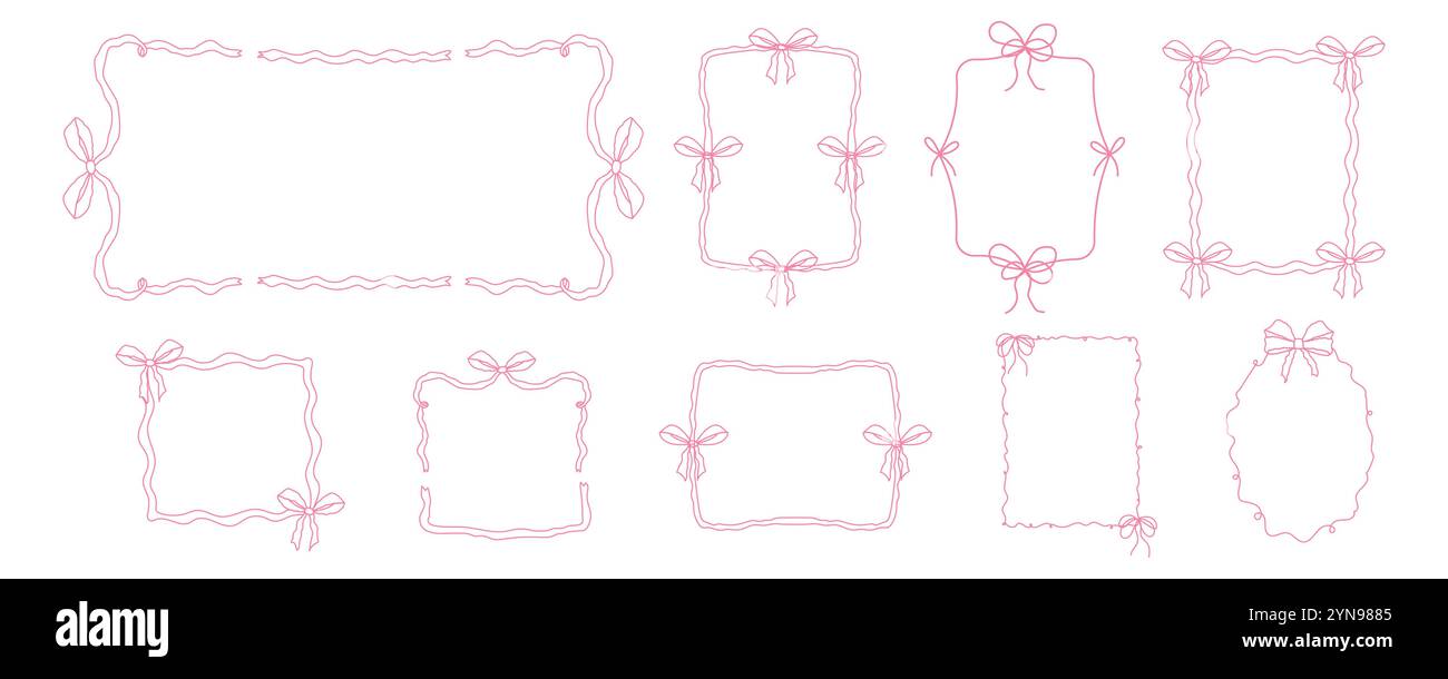 Coquette pink frame ribbon lace bow, pink wavy border y2k retro set ...