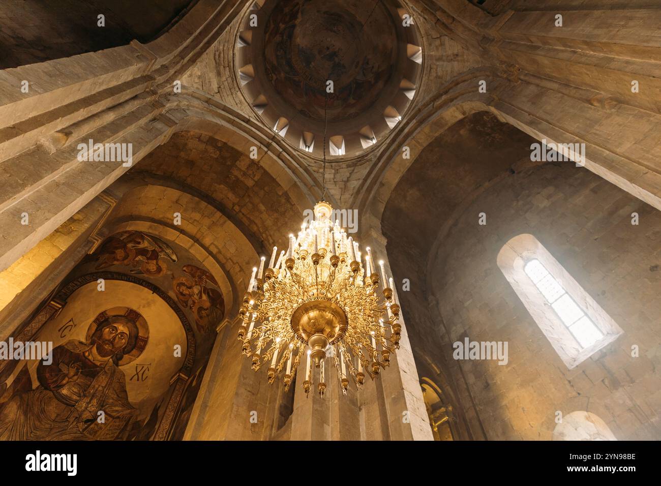 Mtskheta, Georgia. Close The Image Of Jesus Christ On The Fresco At The ...