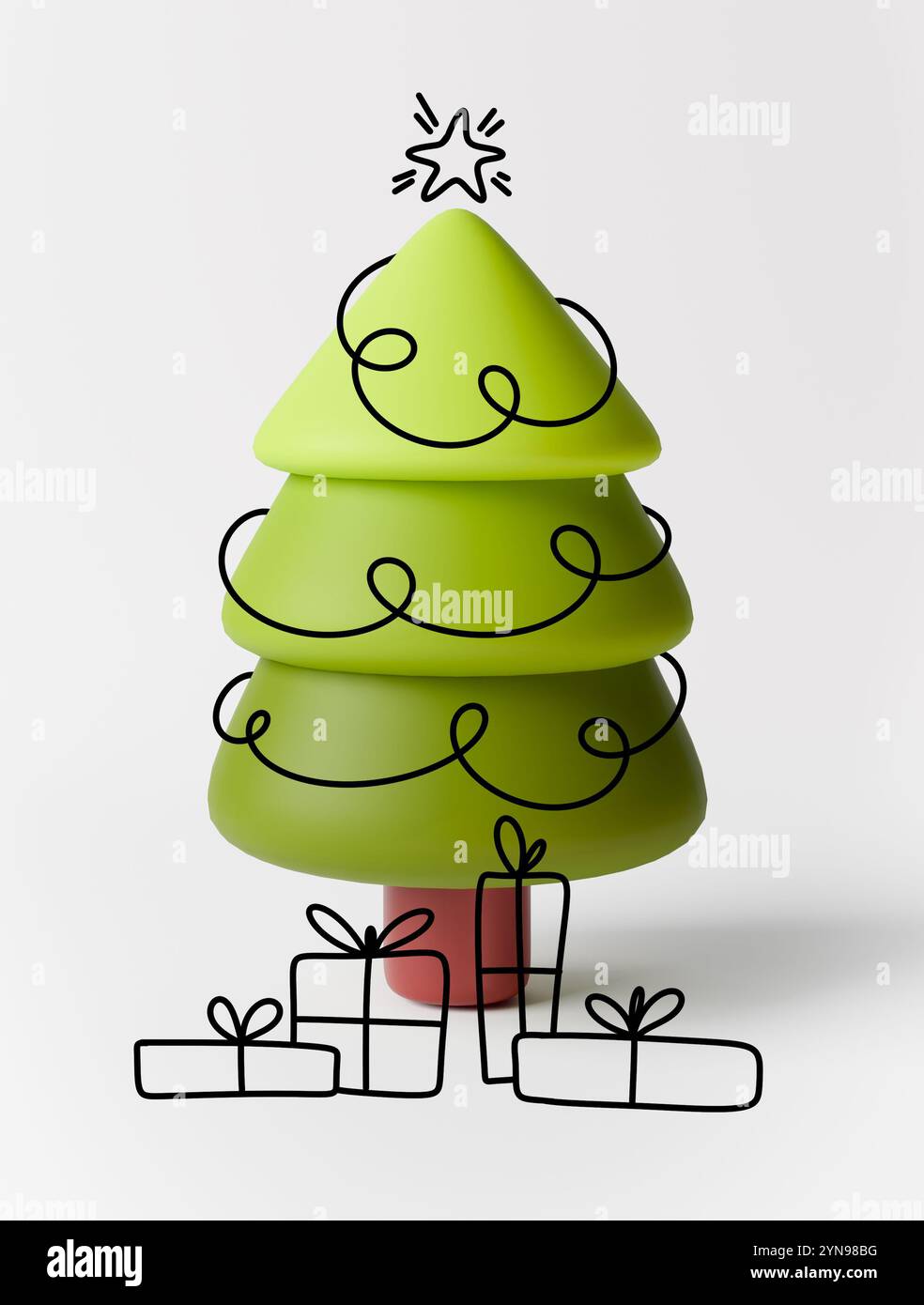 Modern 3D Christmas tree with sleek design, decorated with minimalist ...
