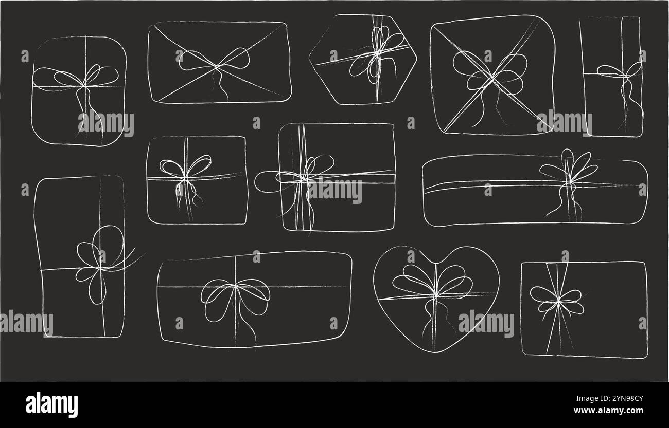 Simple bows on ribbon thin line, Bowknot for package. Set gift ribbon ...