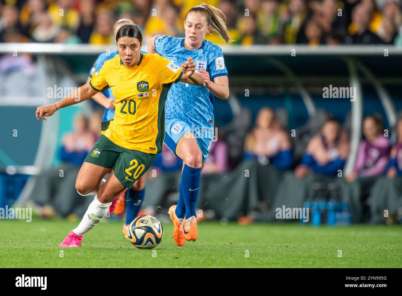 Australian Matilda Sam Kerr with England's Keira Walsh in action during ...