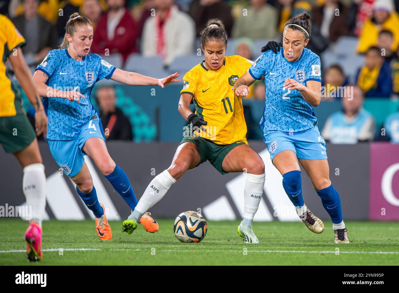Australian Matilda Mary Fowler and England's Lucy Bronze and Keira ...