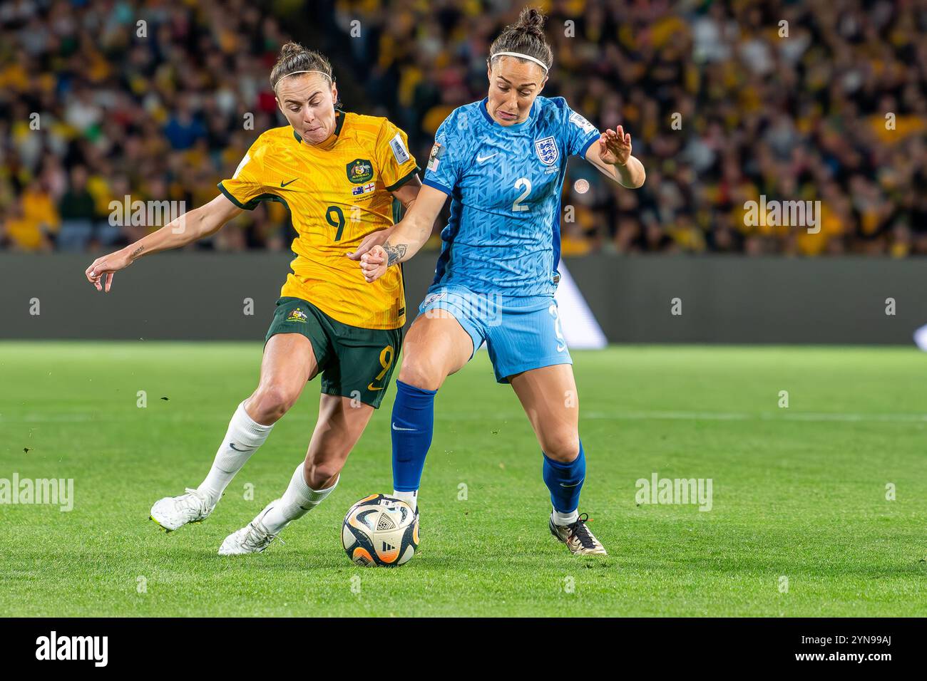 Australian Matilda Caitlin Foord with England's Lucy Bronze in action ...