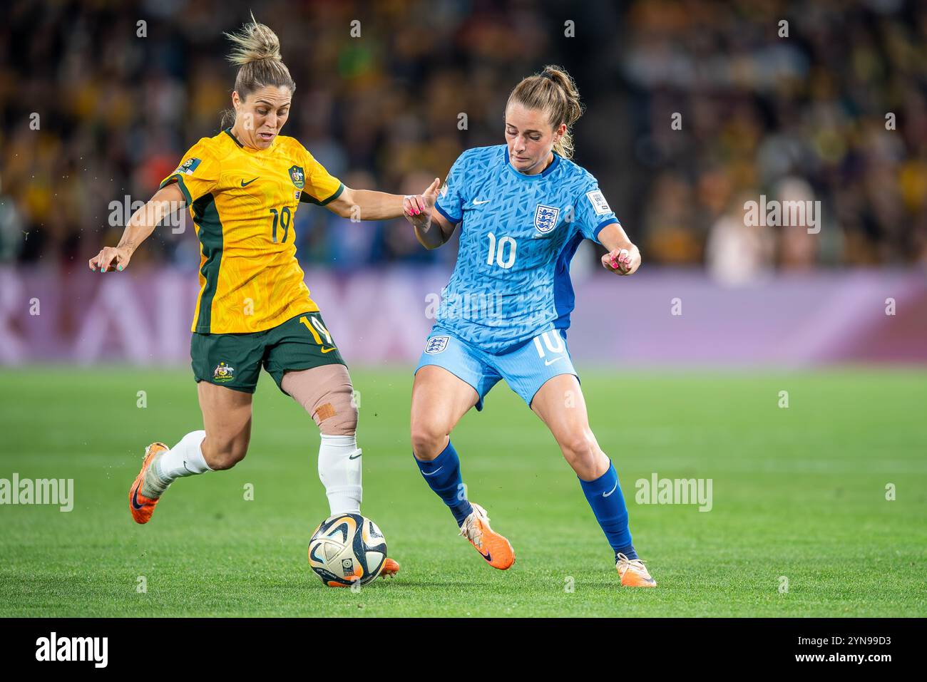 England's Ella Toone and Australian Matilda Katrina Gorry in action ...