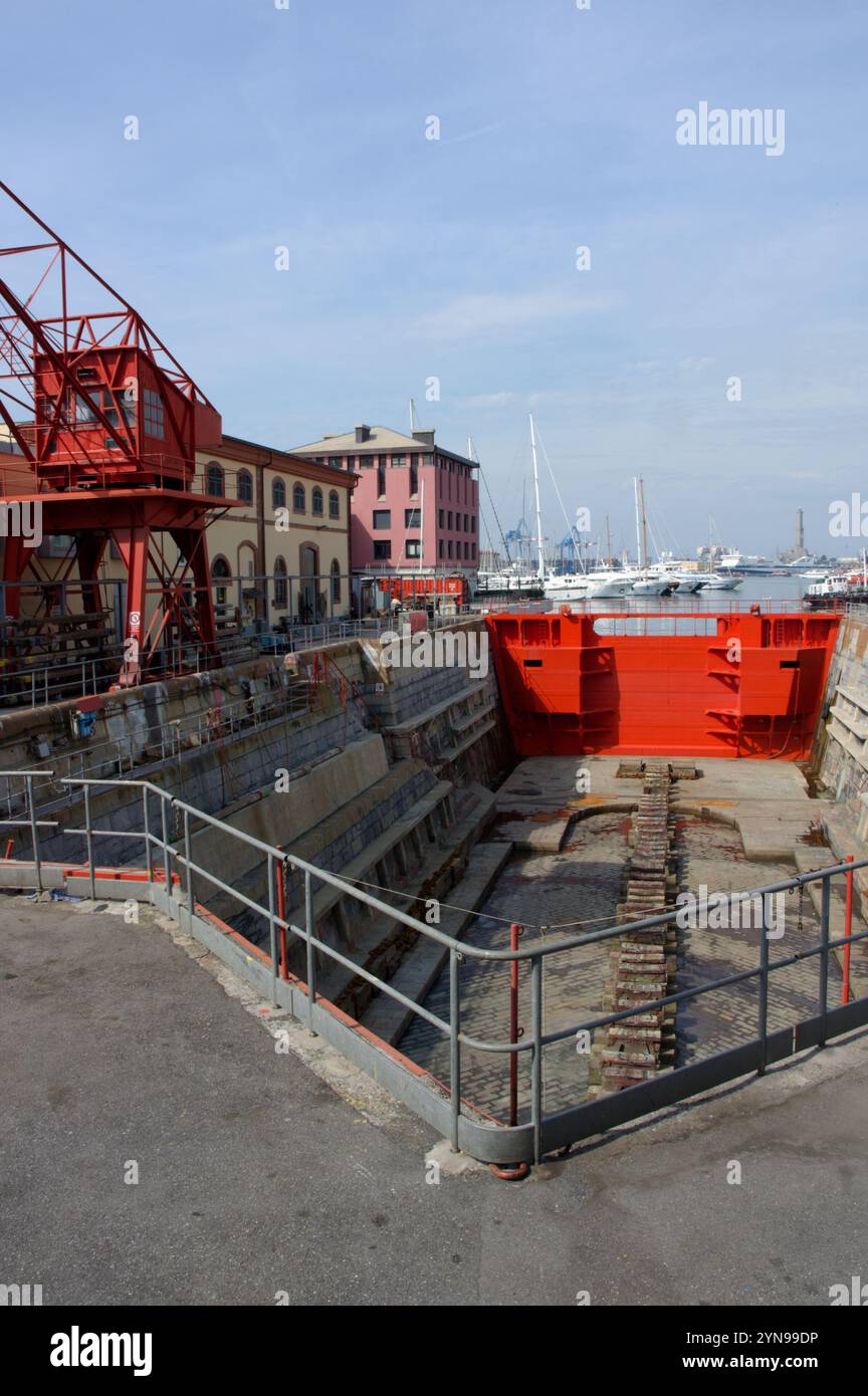 Dry dock, Genoa harbour, Italy Stock Photo - Alamy