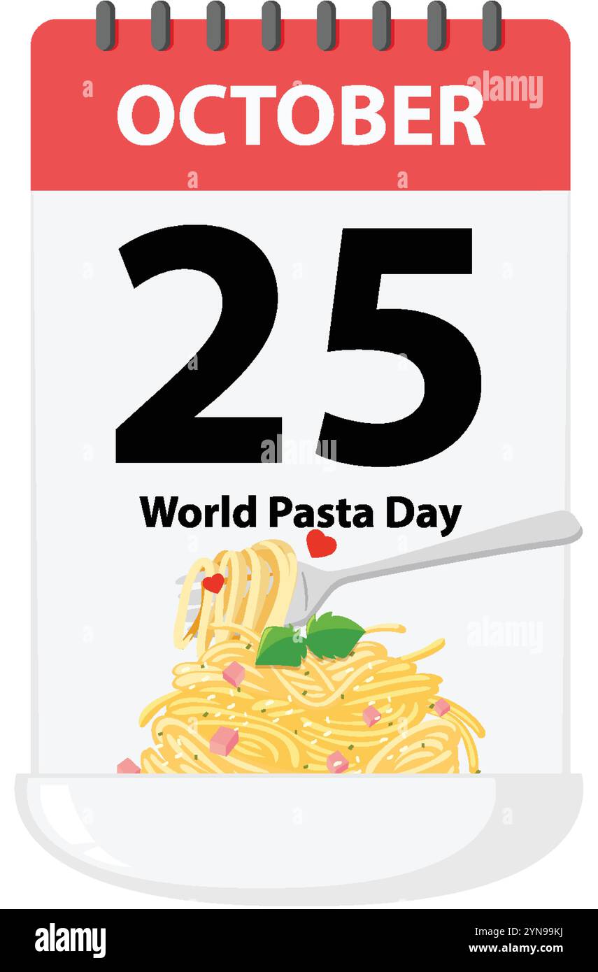 Calendar page highlighting World Pasta Day celebration Stock Vector ...