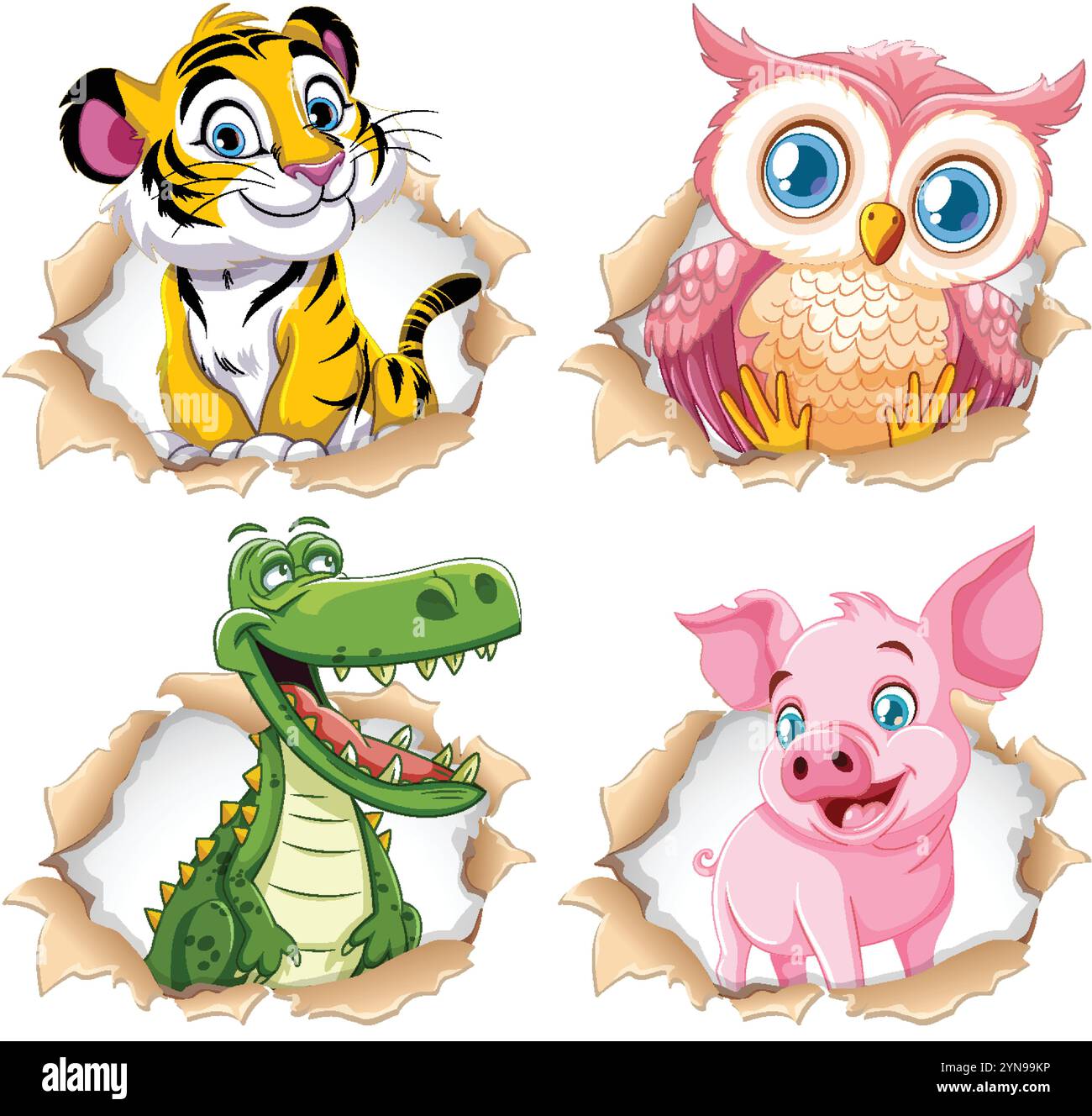 Adorable animals peeking through torn paper holes Stock Vector Image & Art - Alamy