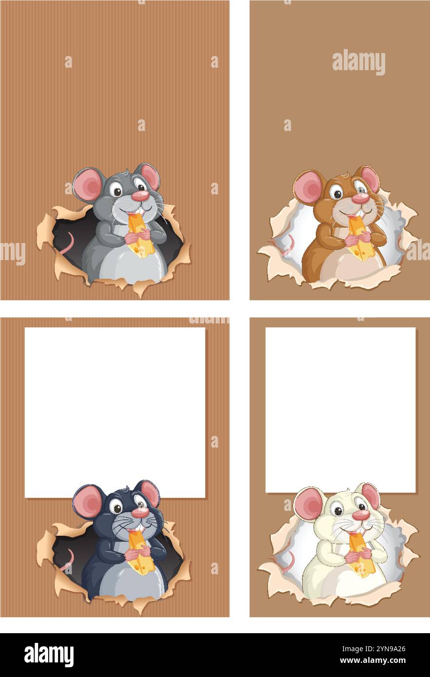 Adorable mice peeking through paper with cheese Stock Vector Image ...