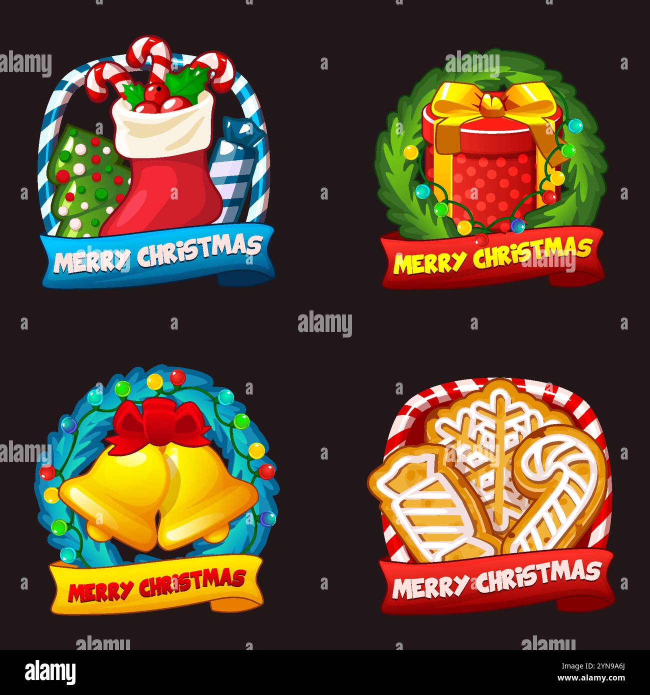 Set of Merry Christmas icons for your design greeting cards, stickers ...