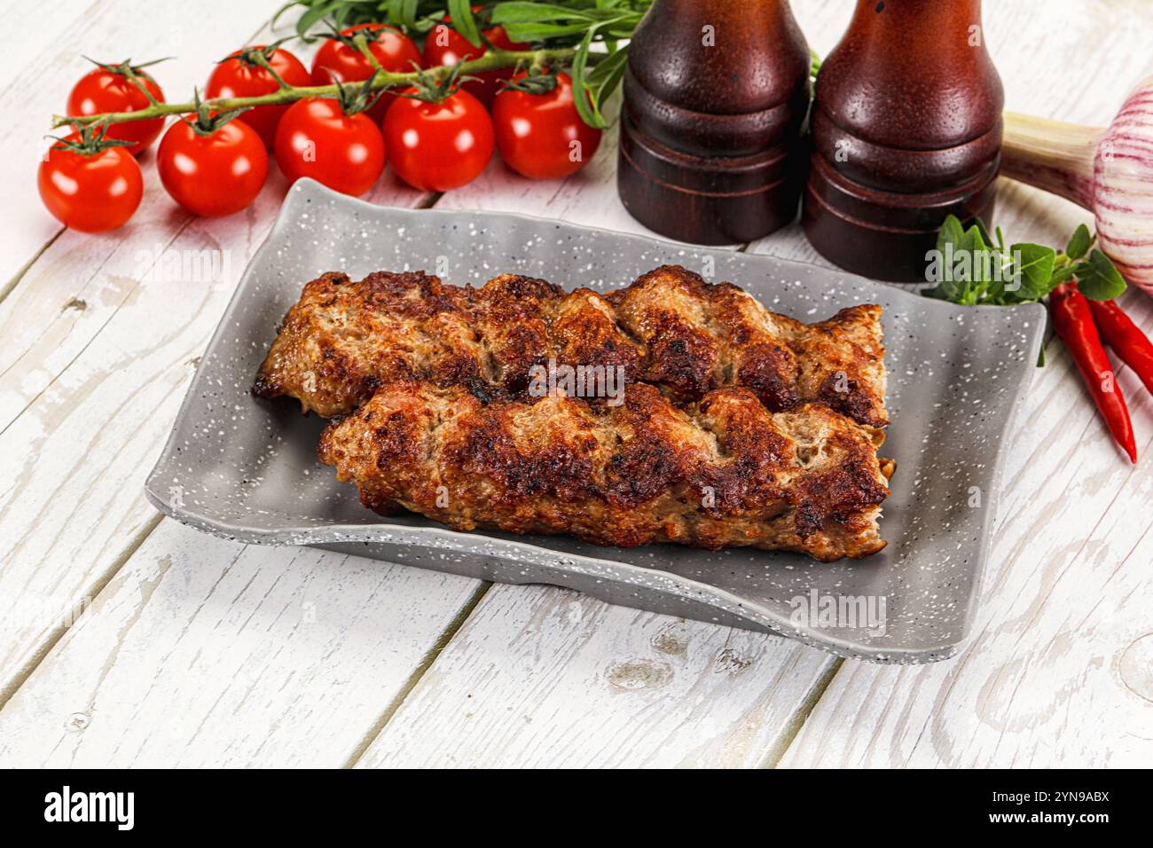 Chicken barbecue kebab minced meat and spices Stock Photo - Alamy