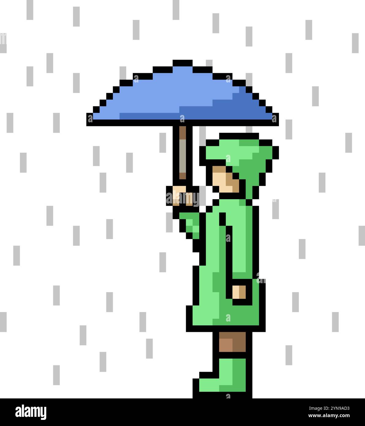 pixel art of kid rain coat umbrella isolated background Stock Vector ...