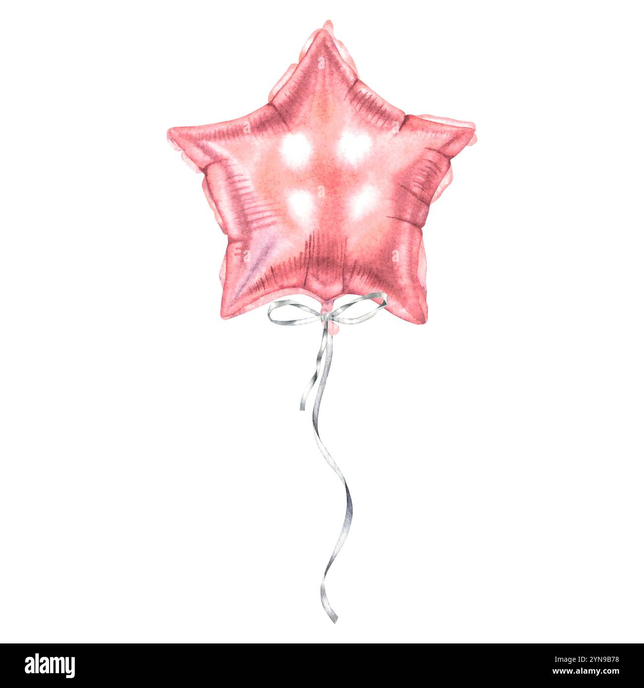 Star shape pink inflatable glossy balloon. Hand drawn watercolor ...