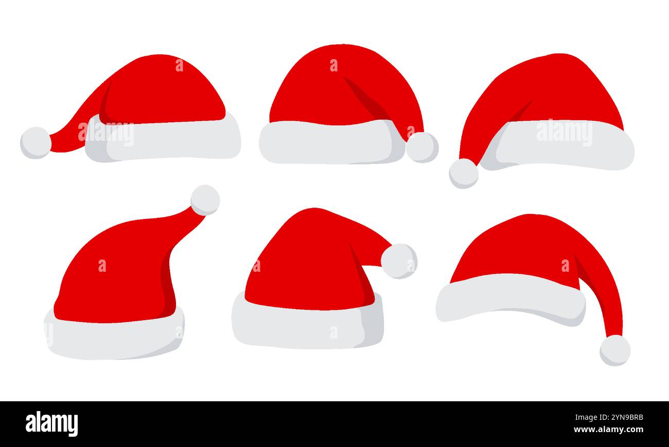 Set of Santa Claus hats on white background. Christmas hats isolated ...