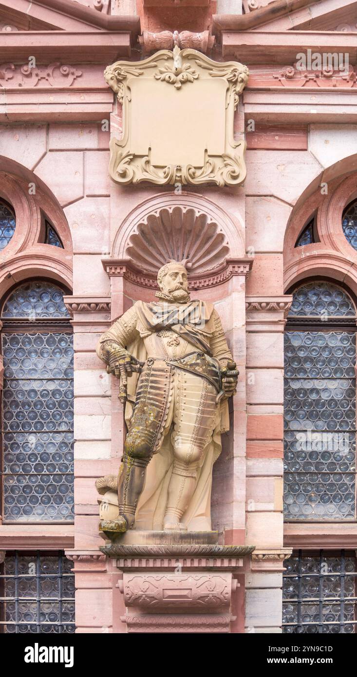 An ancient statue of a noble knight at Heidelberg old castle ...