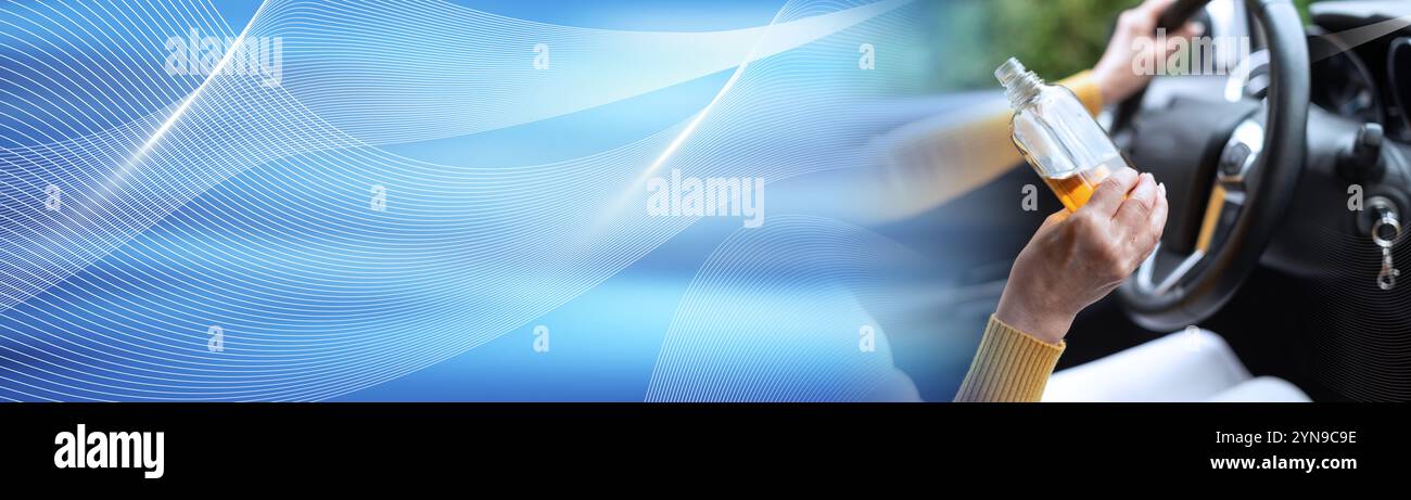 Woman drinking alcohol while driving; panoramic banner Stock Photo - Alamy