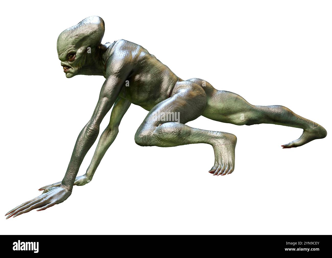 3D rendering of a green alien isolated on white background Stock Photo ...