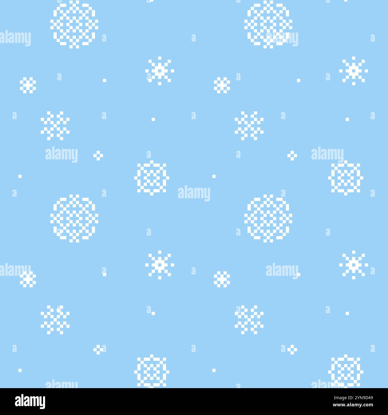 Christmas pixel art seamless pattern with snowflakes. Falling snow ...
