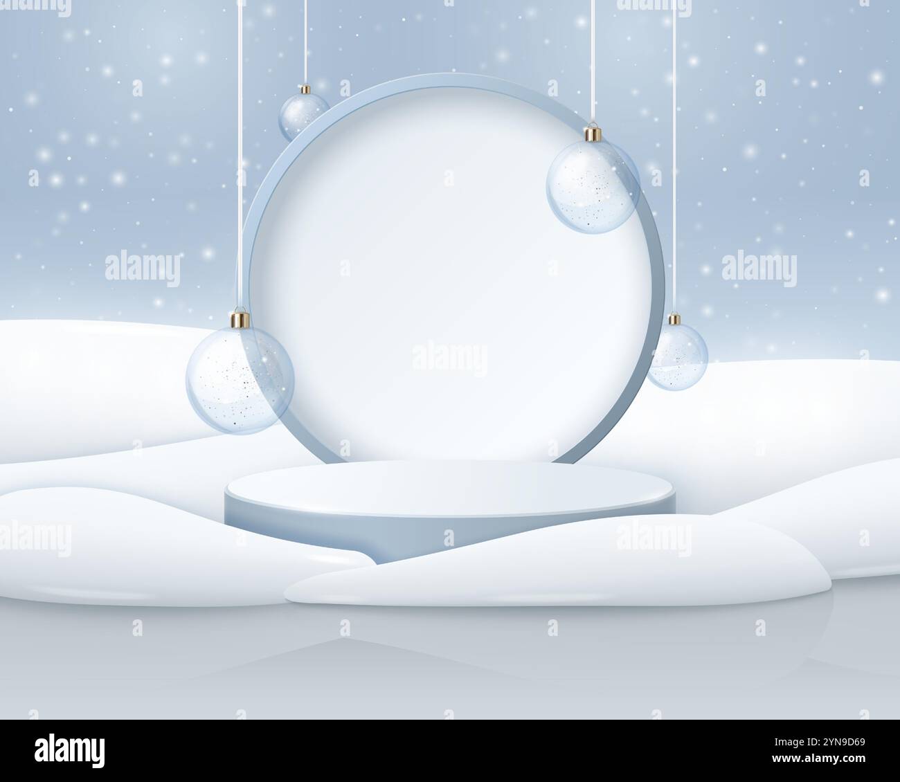 Winter Christmas background with cylindrical podium or pedestal for ...