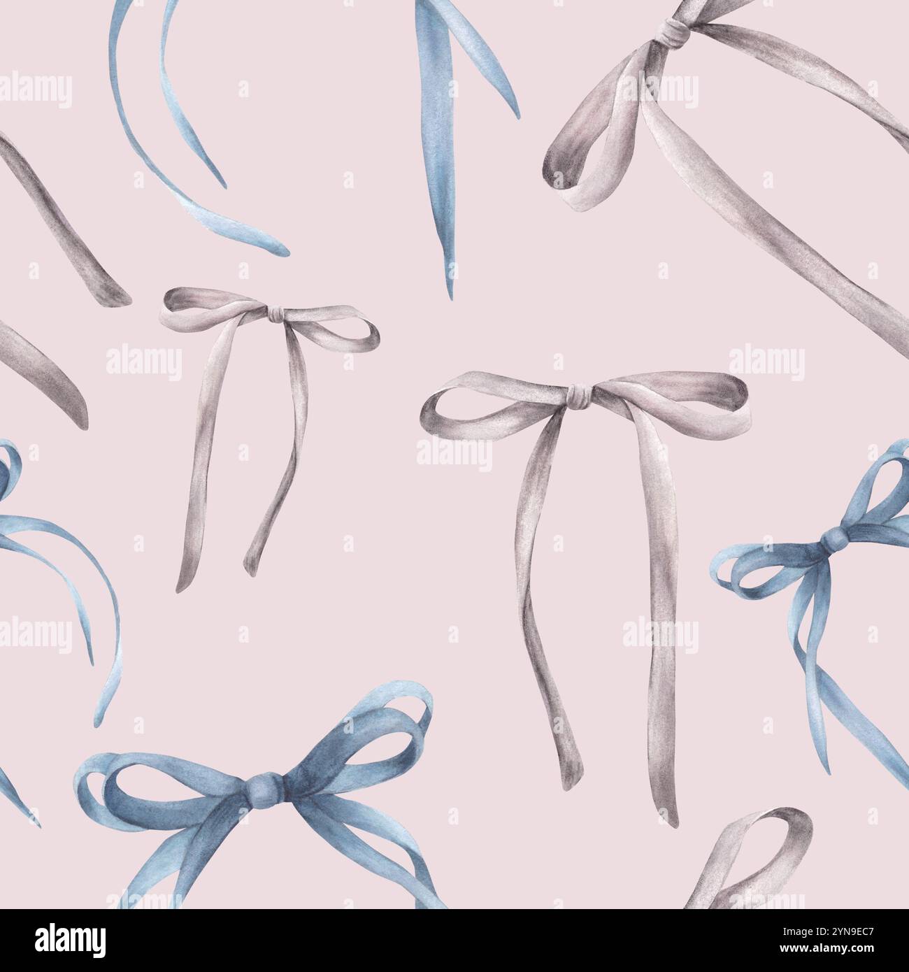 Watercolor bows and ribbons seamless pattern. Girly coquette style ...