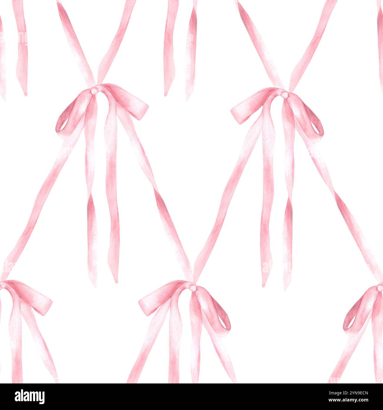 Pink silk bow seamless pattern. Watercolor cute hair ribbon, Girl ...
