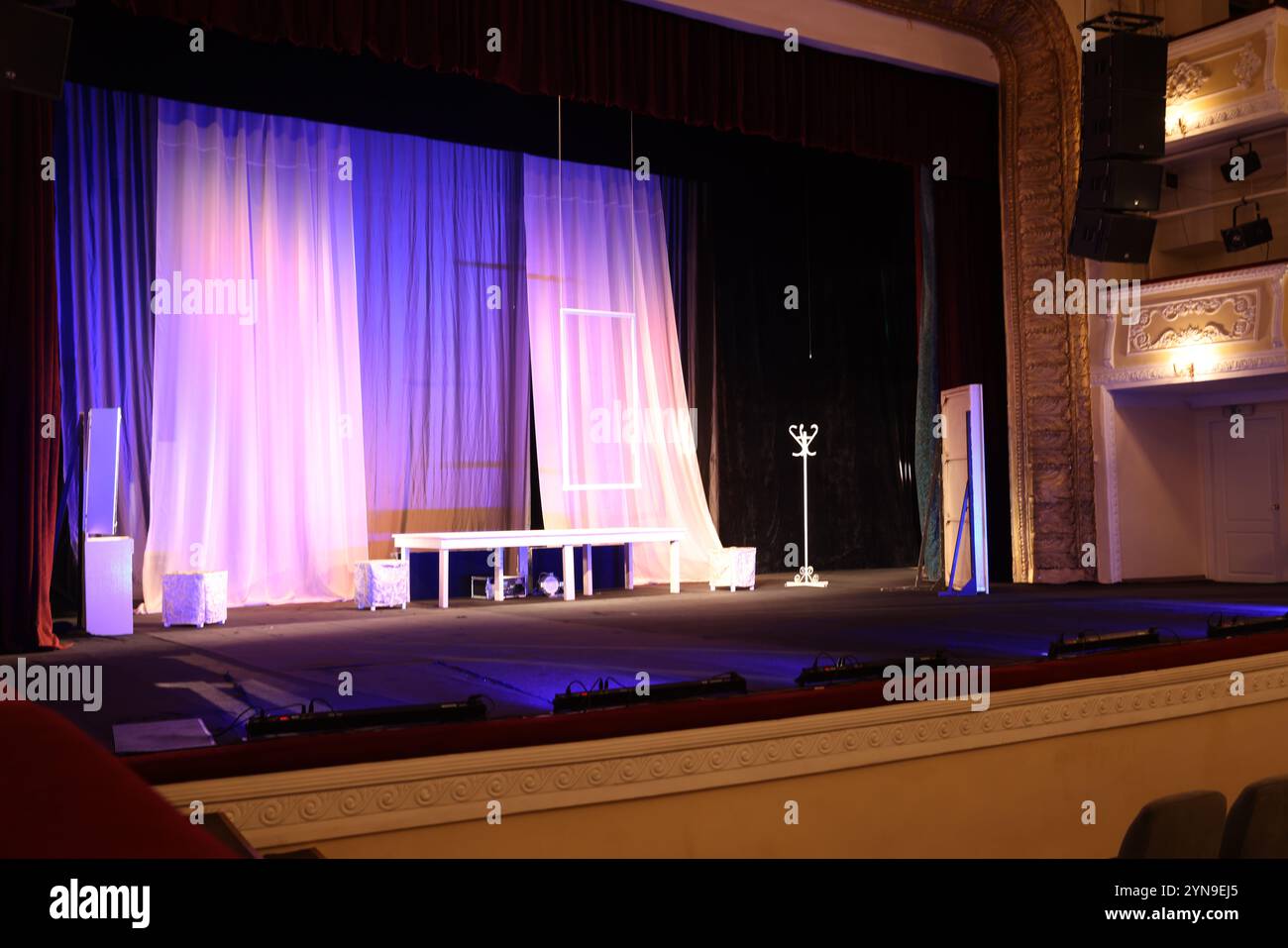 Different furniture and other decorations on stage in theatre Stock ...