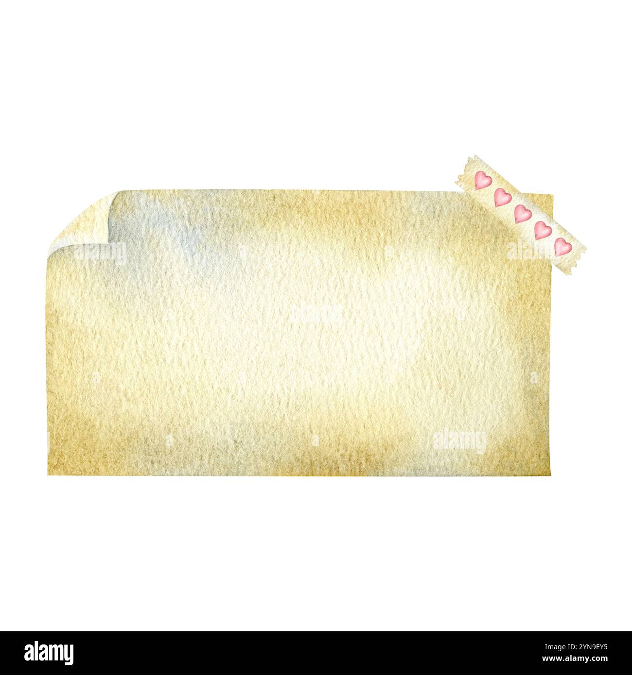 Vintage note paper with curled corner and torn adhesive tape. Hand ...