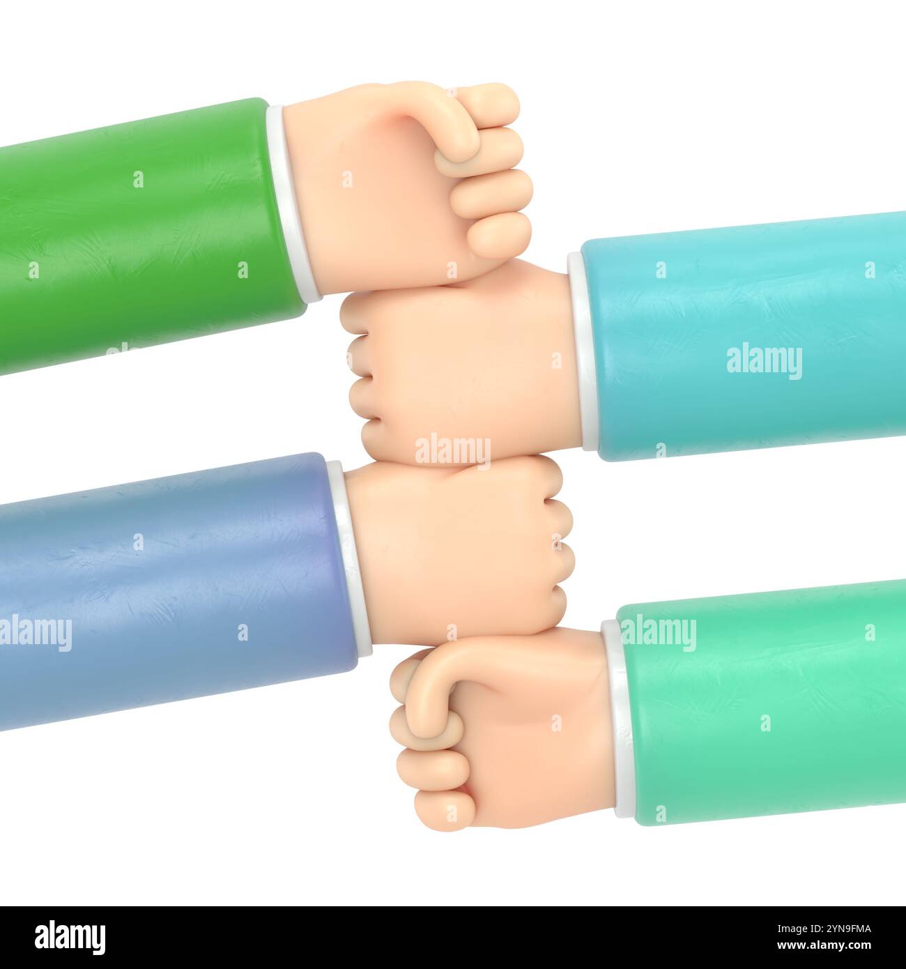 Cartoon Gesture Icon Mockup.Three human join hands together ...